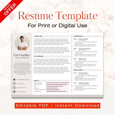 Modern Landscape Resume Template Professional Cv Design Instant Download Etsy