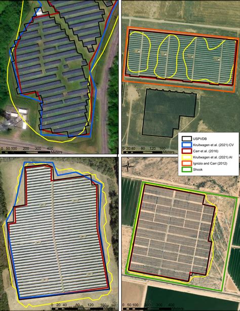 polygons generated by different mapping efforts at four pv facilities