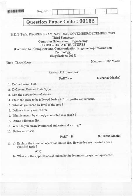 Anna University CS Data Structures For Computer Science And Engineering November December
