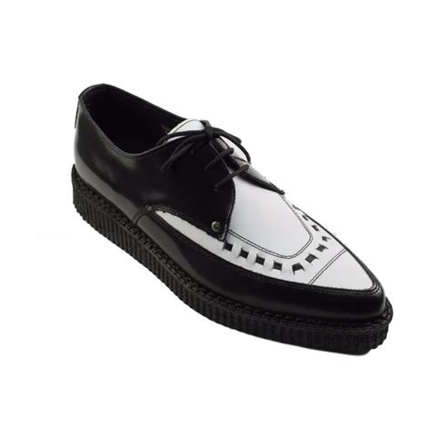 Steel Ground Retro Classic Creepers Black White Leather Interlace Po