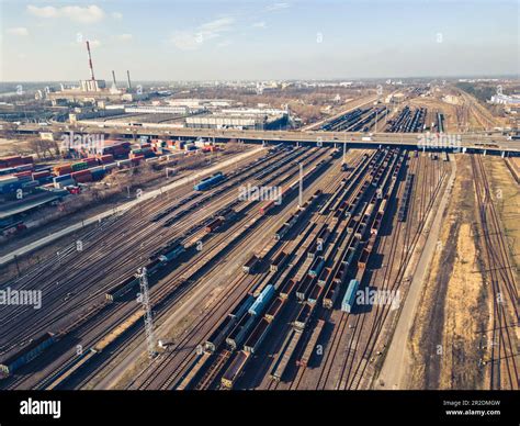 Cargo Trains Close Up Aerial View Of Colorful Freight Trains On The