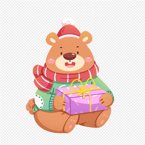 선물 상자를 들고 있는 곰 Png 일러스트 무료 다운로드 Lovepik