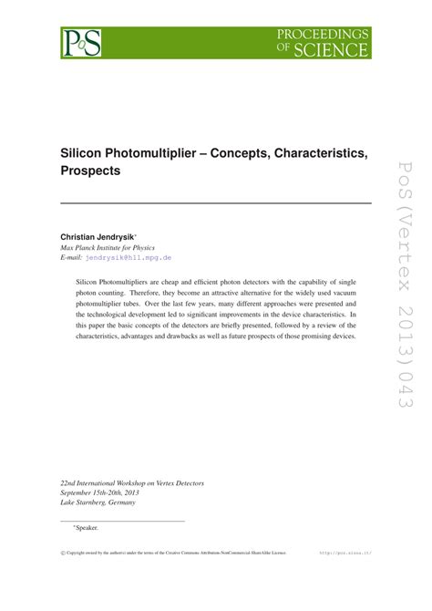 Pdf Silicon Photomultiplier Concepts Characteristics Prospects