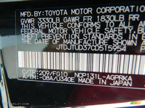 2012 Toyota Yaris L 3 Door Color Code Photos