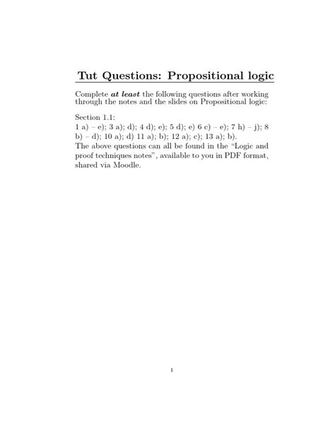 Tut Questions Propositional Logic Pdf