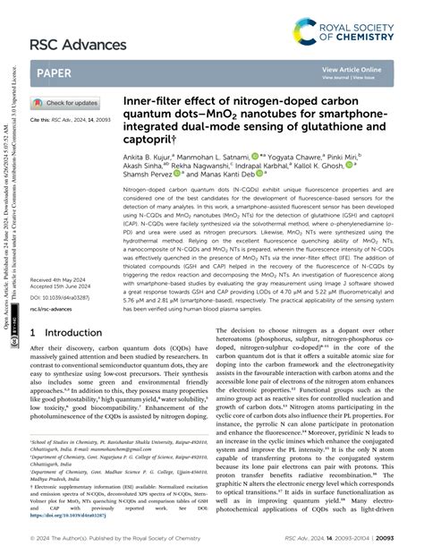 Pdf Inner Filter Effect Of Nitrogen Doped Carbon Quantum Dotsmno2
