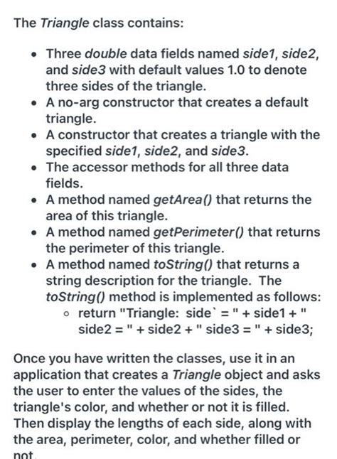 Solved Design a class named Triangle that extends the | Chegg.com