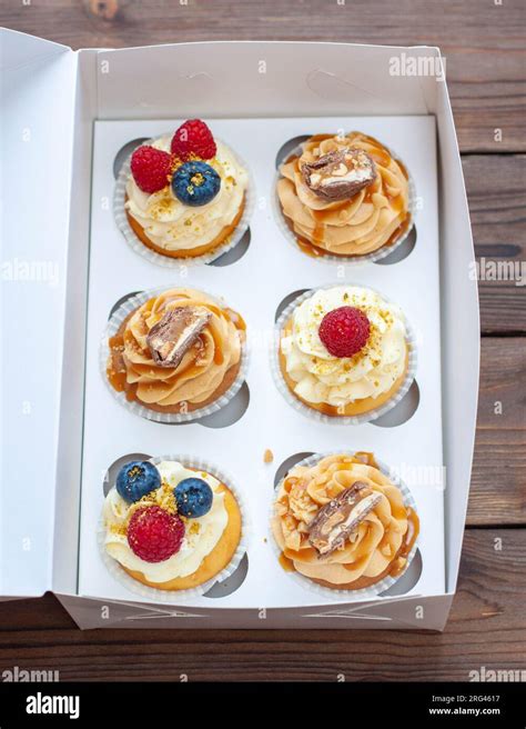 Assorted Cupcakes In T Box With Fresh Strawberries Peanut Butter
