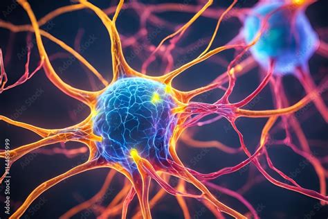 Close Up Of A Neuron And Synapse With Glowing Neural Connections And Electrical Impulses