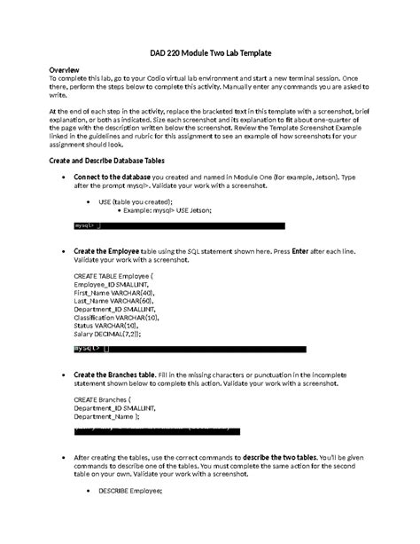 Dad 220 Module Two Lab Template 2 2 Dad 220 Module Two Lab Template Overview To Complete This