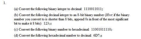 Solved A Convert The Following Binary Integer To Decimal Chegg