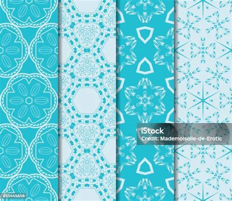 현대 꽃 장식 4 완벽 한 기하학적 패턴의 집합입니다 바다 색상 배경입니다 벡터 일러스트 레이 션 벽지 인쇄 박스 디자인 0명에 대한 스톡 벡터 아트 및 기타 이미지