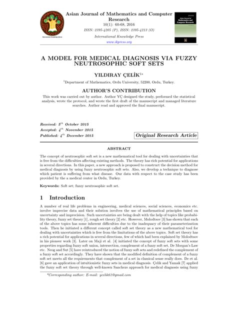 Pdf A Model For Medical Diagnosis Via Fuzzy Neutrosophic Soft Sets