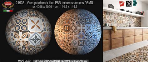 Gres Patchwork Tiles Pbr Texture Seamless 21936