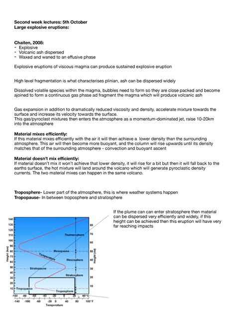 Volcanoes W2 Lecture Notes 2 Second Week Lectures 5th October Large Explosive Eruptions