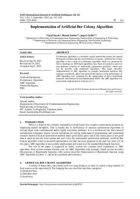pdf implementation of artificial bee colony algorithm