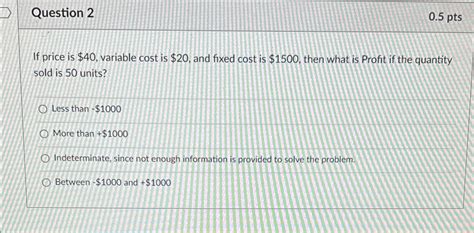 Solved Question 205 ﻿ptsif Price Is 40 ﻿variable Cost Is
