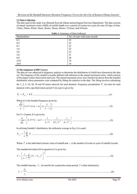 Revision Of The Rainfall Intensity Duration Frequency Curves For The City Of Kumasi Ghana