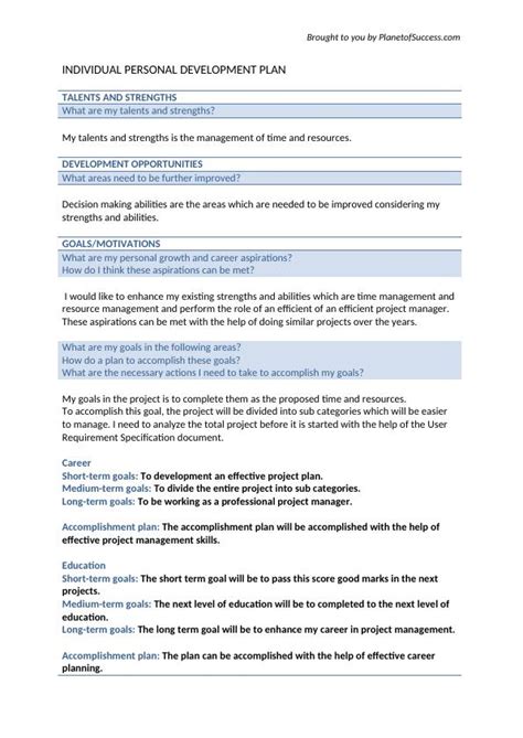 Personal Development Plan For Talent And Strengths Desklib
