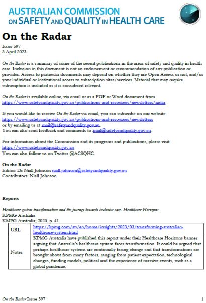 On The Radar Issue 597 Australian Commission On Safety And Quality In