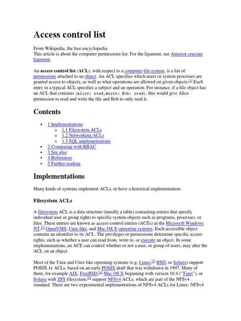Access Control List Filesystem Acls Pdf Data Information Age