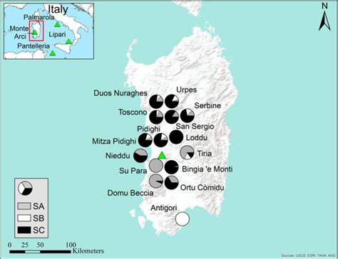 map of the spatial distribution of the various subsources in nuragic