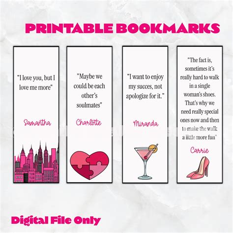Sex And The City Printable Bookmarks For Book Lovers T For Readers