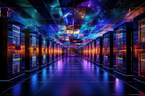 a computer cluster handling big data processing for neural network training stock illustration