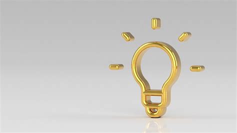회색 흰색 배경에 격리 된 금 전구 기호 전구 램프는 창의적인 혁신 아이디어를 생성합니다 미니멀 한 개념 밝은 아이디어 개념 고립 된 램프 3d 일러스트레이션 3차원 형태에