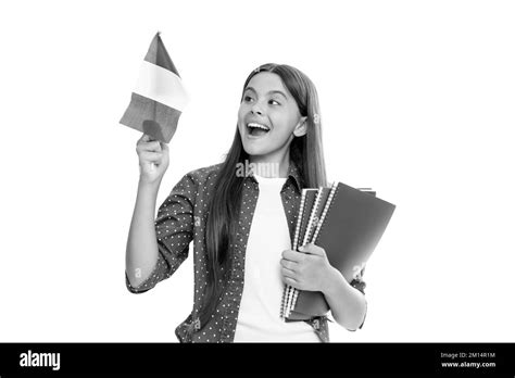 Travel To France Learn Foreign Language Surprised Teen Girl Hold