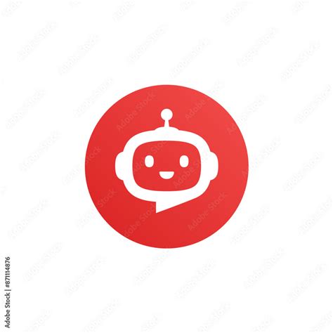 Robot Head With Speech Bubble In Red Circle On White Background Chat Bot Logo Design Concept