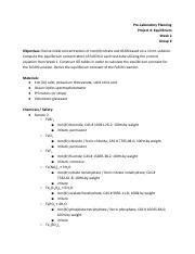 CHM 2046L Pre Lab Project 4 Week 2 Pdf Pre Laboratory Planning Project 4 Equilibrium Week 2