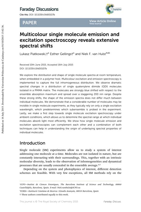 Pdf Multicolour Single Molecule Emission And Excitation Spectroscopy