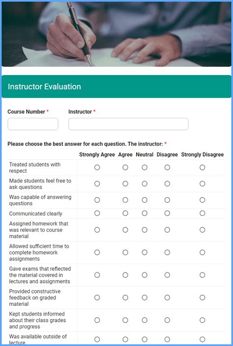 Instructor Evaluation Form Template Formsite