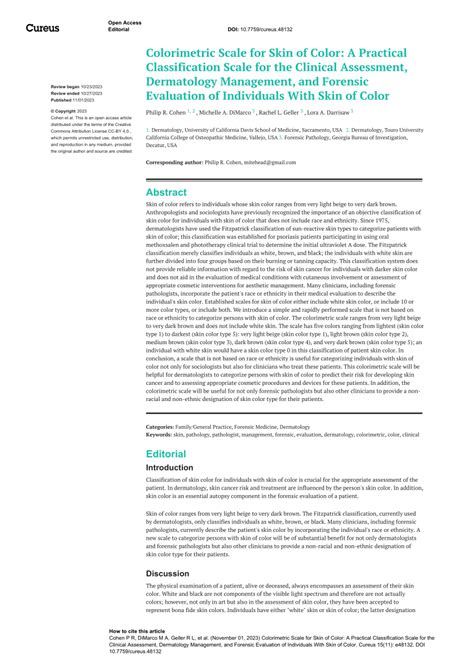 Pdf Colorimetric Scale For Skin Of Color A Practical Classification
