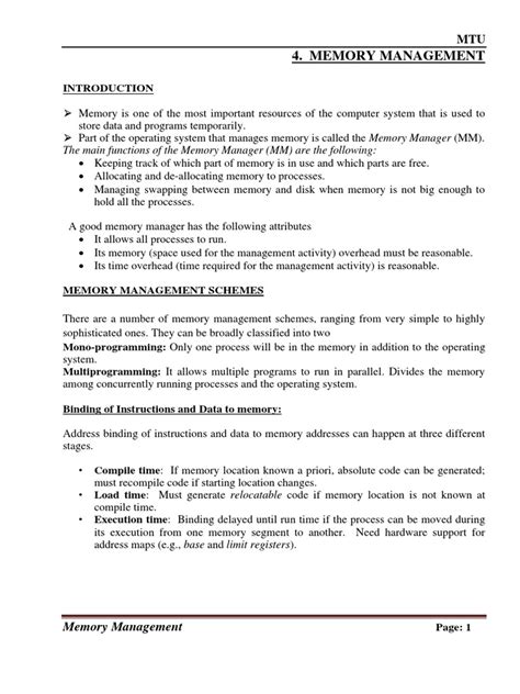 Unit 4 Memory Maangement Pdf Process Computing Computer Data