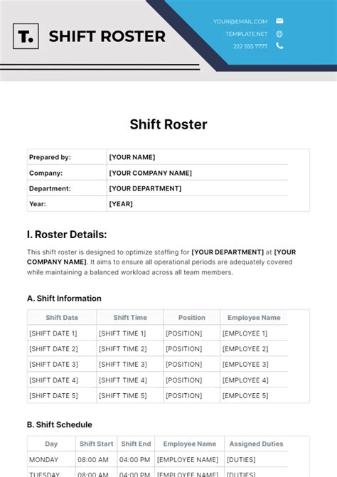 Free Shift Roster Template Edit Online And Download