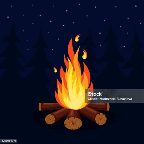 Kartun Api Api Api Unggun Api Unggun Terisolasi Di Latar Belakang Desain Datar Vektor Ilustrasi