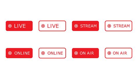 라이브 온라인 스트리밍 및 방송 아이콘의 집합 방송 Tv 쇼 레이블 멀티미디어 템플릿입니다 격리 된 빨간색 영화와 라디오 기호 팟캐스트 레이블을 스트리밍합니다 벡터 Eps