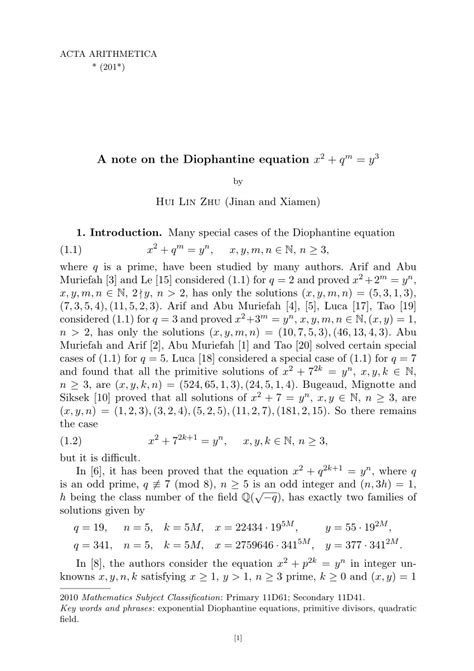 Pdf A Note On The Diophantine Equation X 2 Q M Y 3