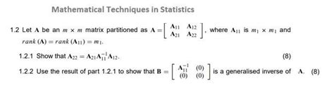 solved mathematical techniques in statistics 1 2 let a be an
