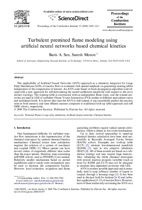 Pdf Turbulent Premixed Flame Modeling Using Artificial Neural Networks Based Chemical Kinetics