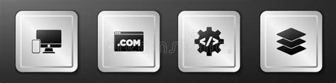 Set Monitor And Mobile Ui Ux Design Front End Development And Layers Icon Silver Square
