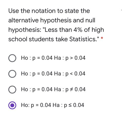 solved use the notation to state the alternative hypothesis and nulll