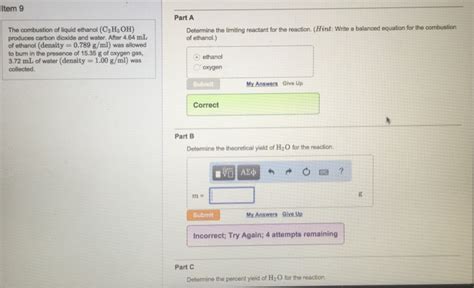 Solved Item Part A Determine The Limiting Reactant For The Chegg