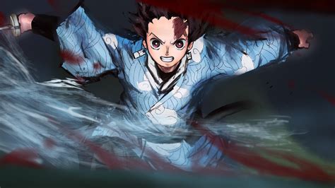 Demon Slayer Art Of Tanjirou Kamado With Black Background Hd Anime