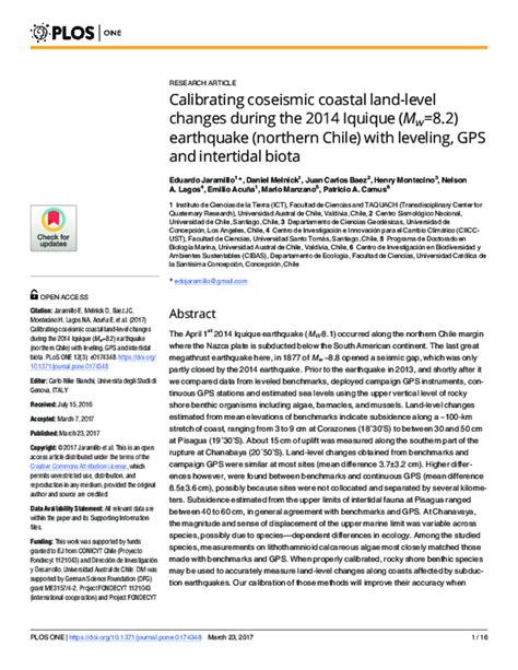 Pdf Measuring Coastal Subsidence After Recent Earthquakes In Chile Central Using Sar