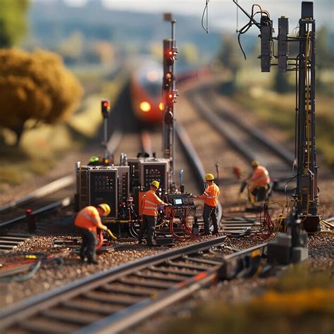 Workers Installing Railway Signaling System Premium Ai Generated Image