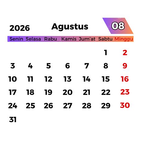 Modelo De Calendário 2026 Agosto Png Modelo De Calendário Em Agosto