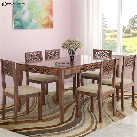Beringen Wooden 6 Seater Dining Table Set Decornation